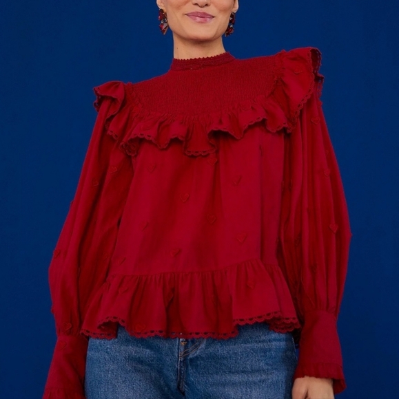 FARM Rio | Tops | Nwt Farm Rio Red 3d Heart Blouse Size Medium | Poshmark